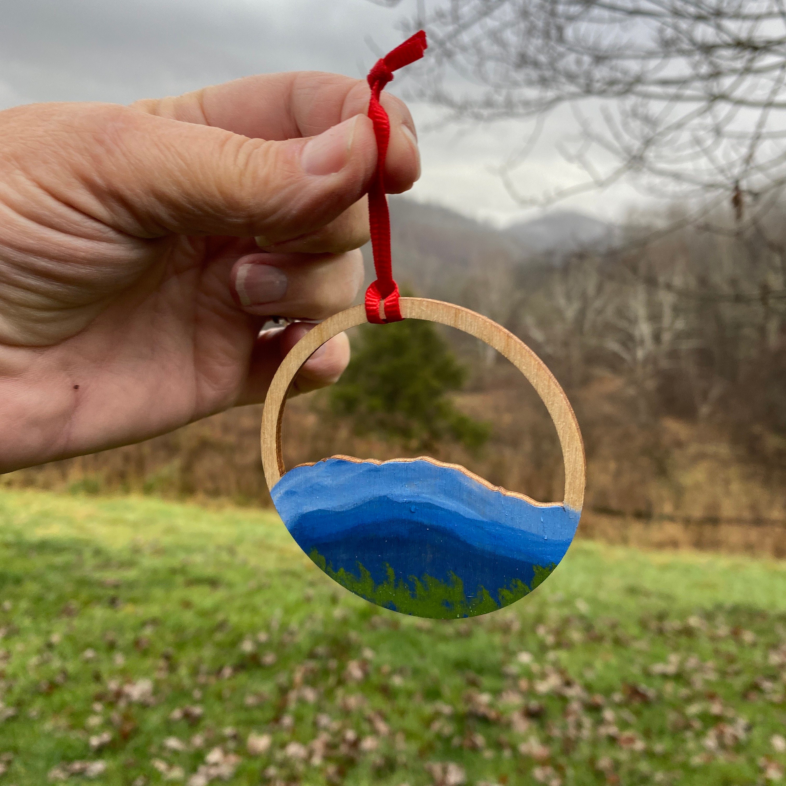 Blue Ridge Mountain Hand Painted Original Ornament, Mountain Christmas ...
