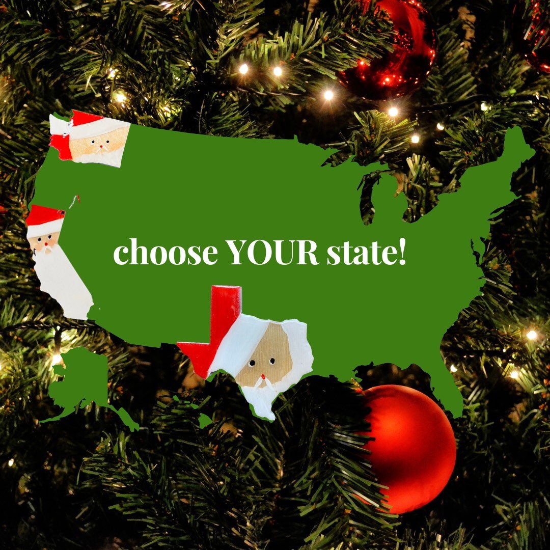 Custom State Shaped “santa” Personalized Resin Ornament, State Pride ...