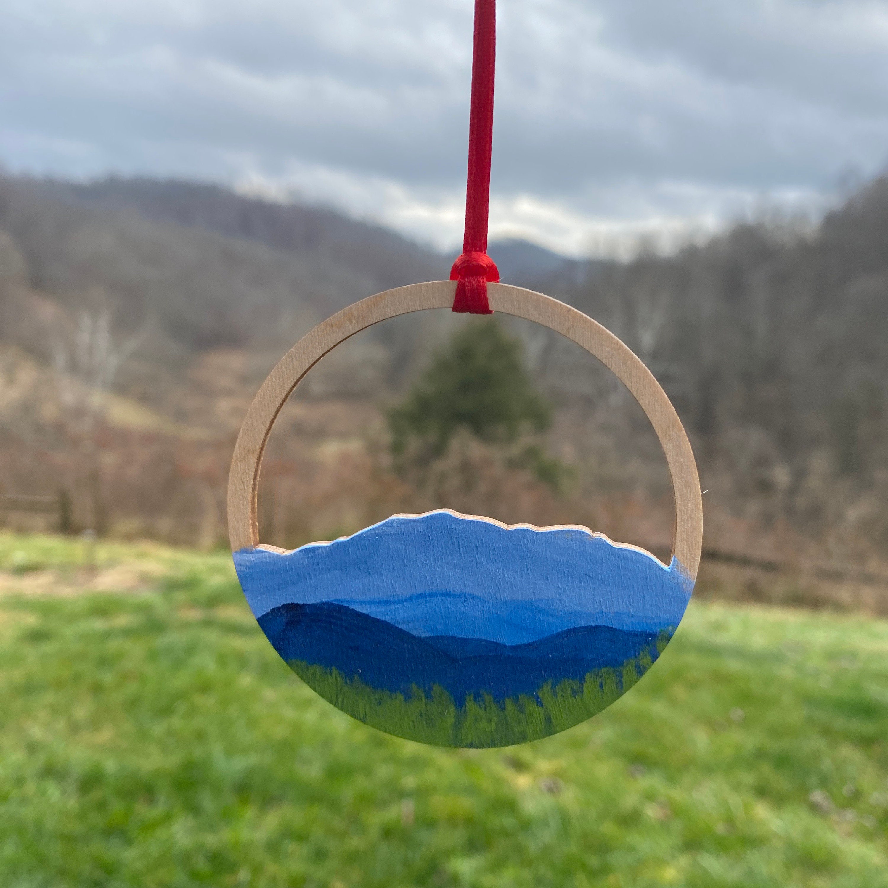 Blue Ridge Mountain Hand Painted Original Ornament, Mountain Christmas ...