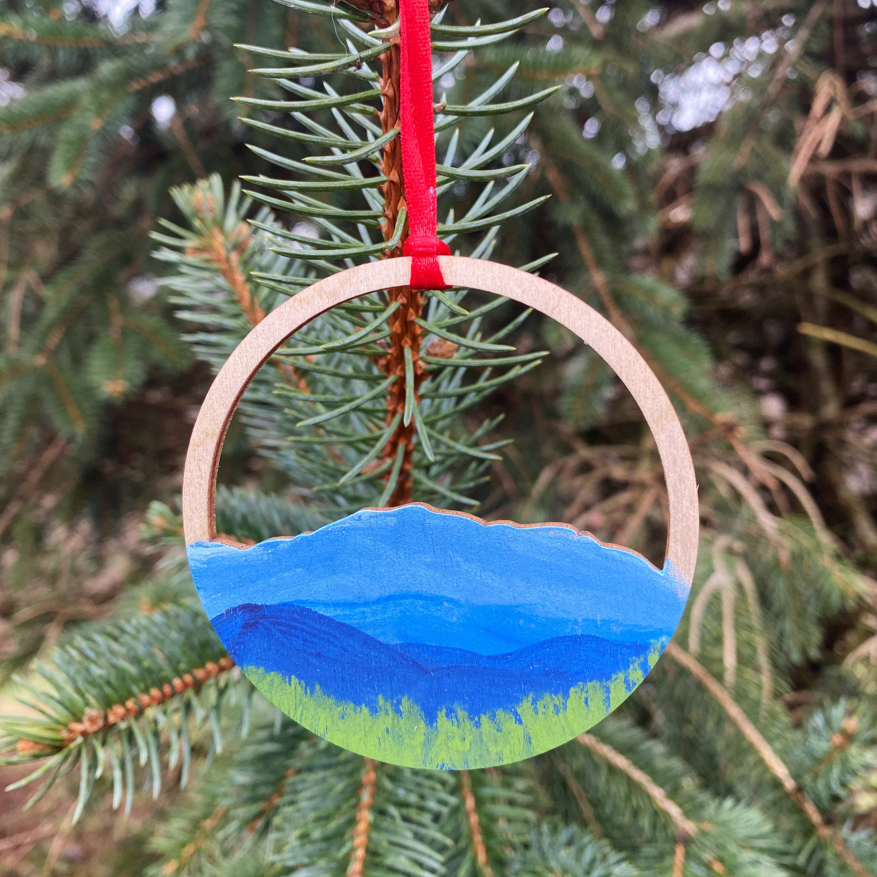 Blue Ridge Mountain Hand Painted Original Ornament, Mountain Christmas ...