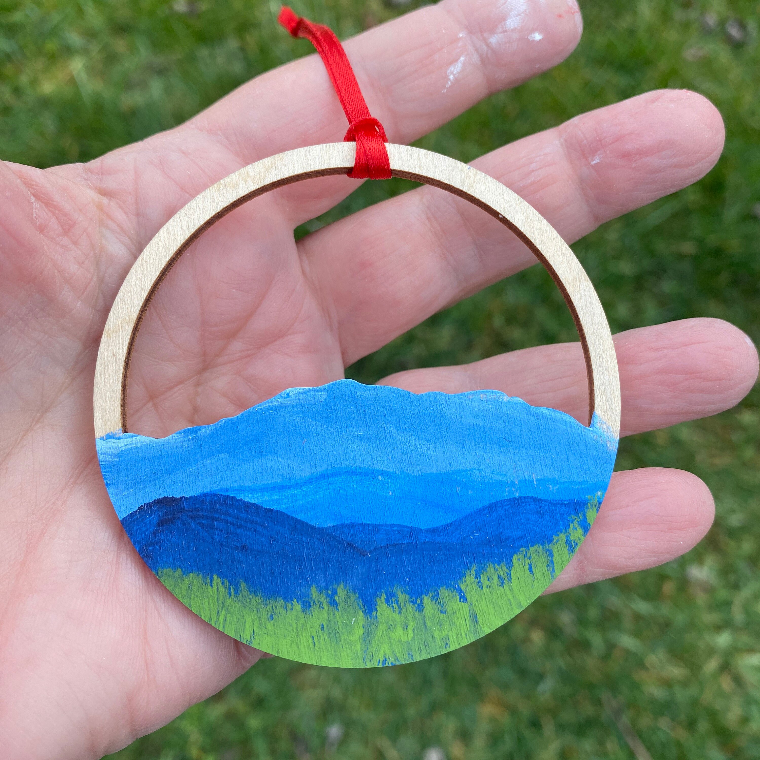Blue Ridge Mountain Hand Painted Original Ornament, Mountain Christmas ...