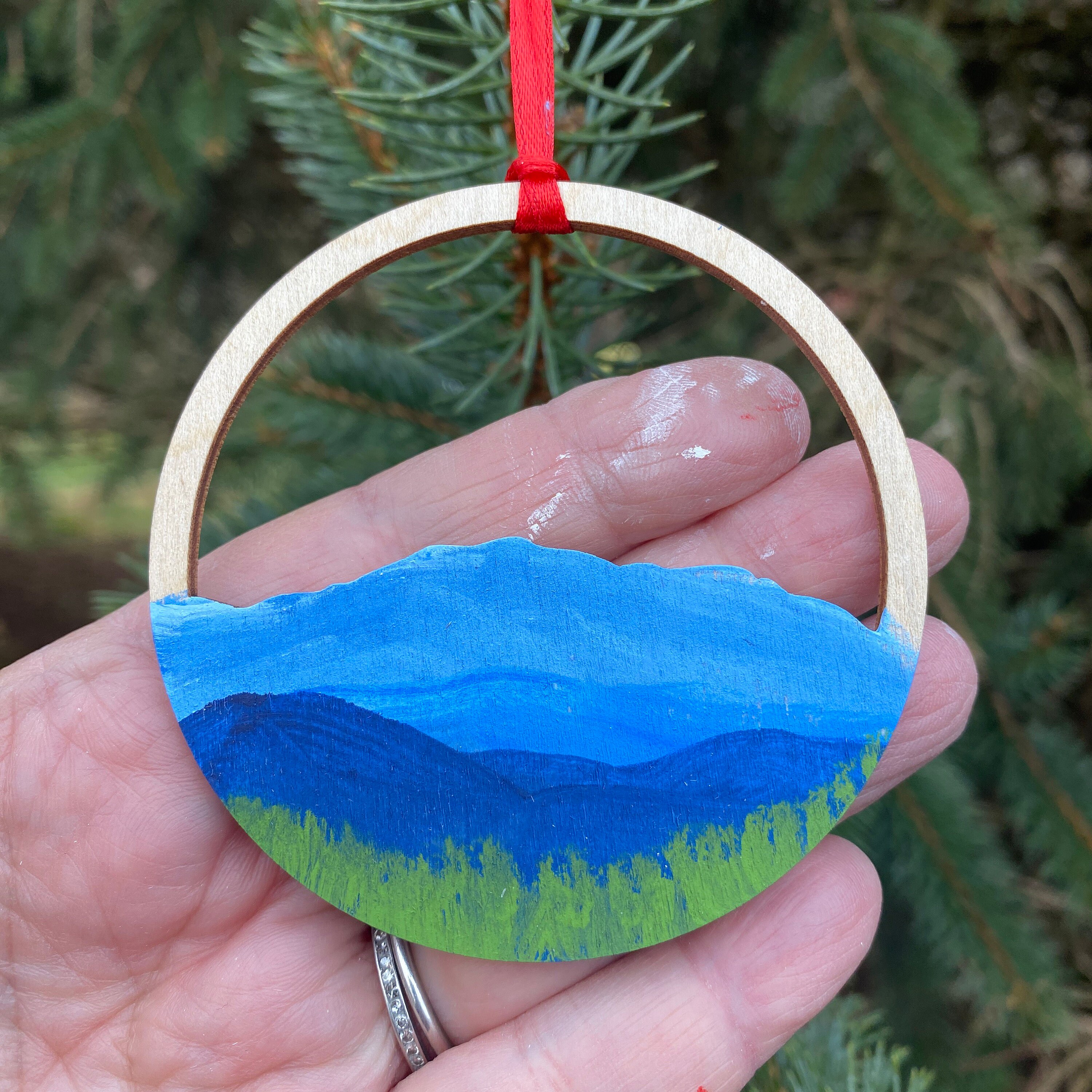 Blue Ridge Mountain Hand Painted Original Ornament, Mountain Christmas ...