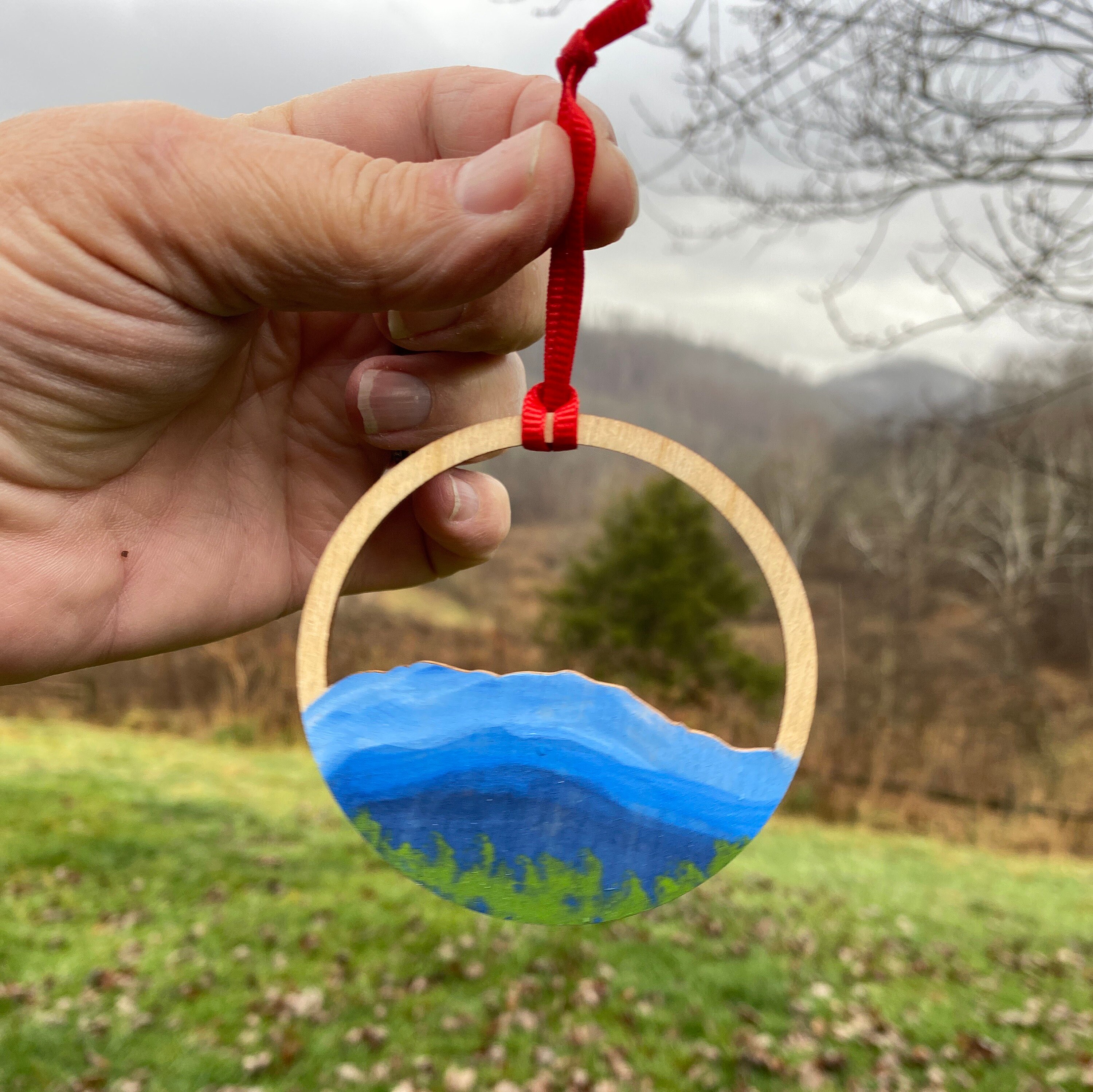 Blue Ridge Mountain Hand Painted Original Ornament, Mountain Christmas ...