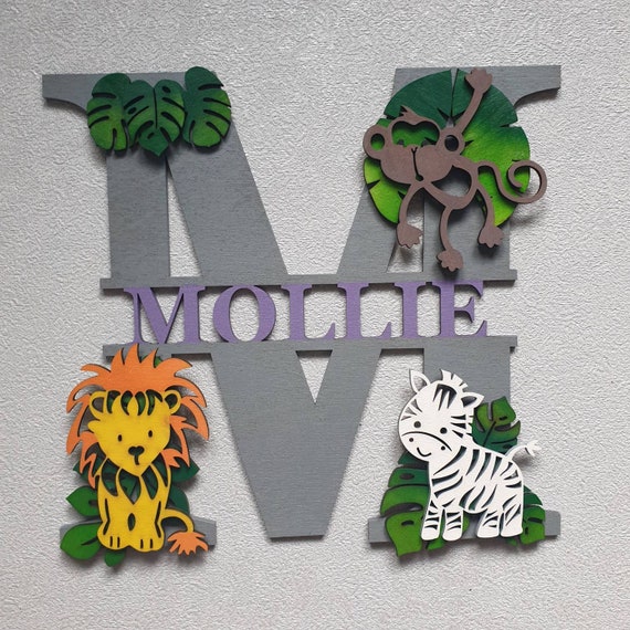 Jungle Name Sign Personalised Wooden Safari Initial Bedroom | Etsy