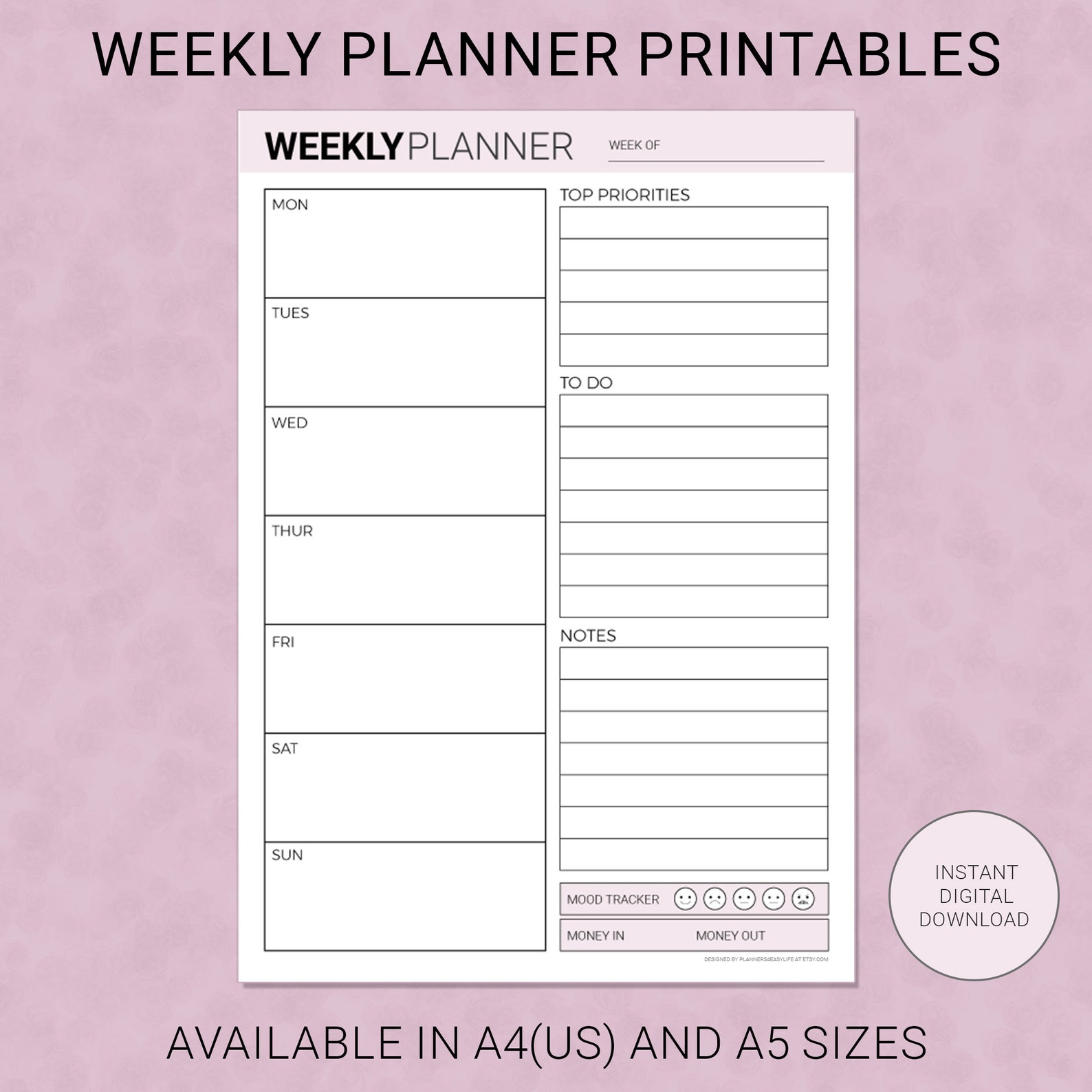 Weekly Planner 2022 Weekly Planner Printable A5 & A4 | Etsy