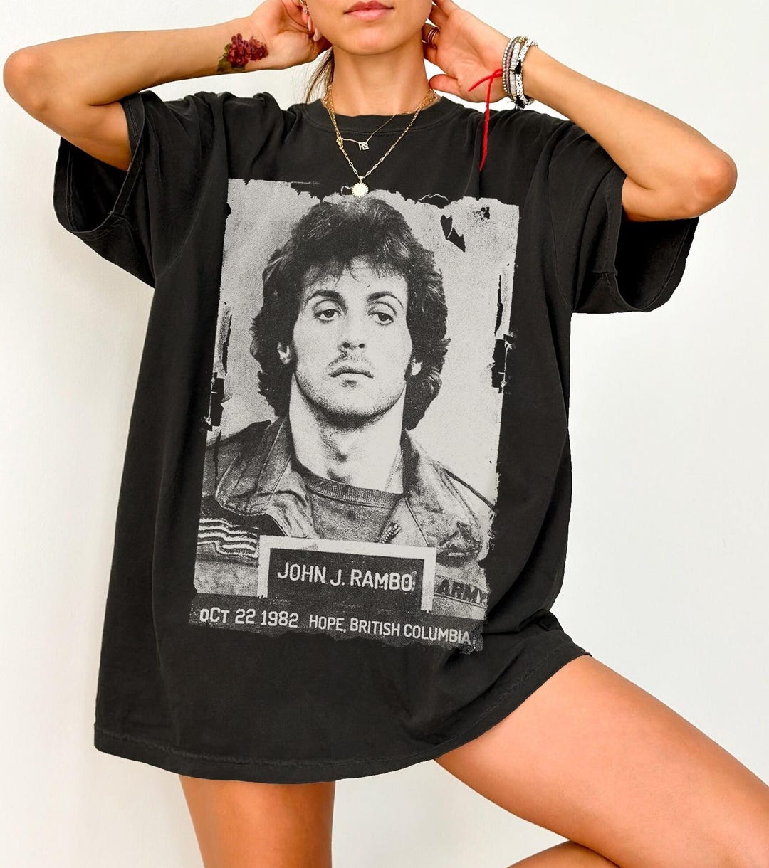 John Rambo Mugshot T-shirt - Vintage 80s Action Movie Shirt - Sylvester ...