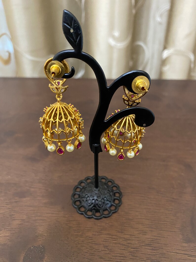 Jhumka Earrings Ad Jhumkas Gold Finish Jumukas AD Earrings Jhumka Big ...