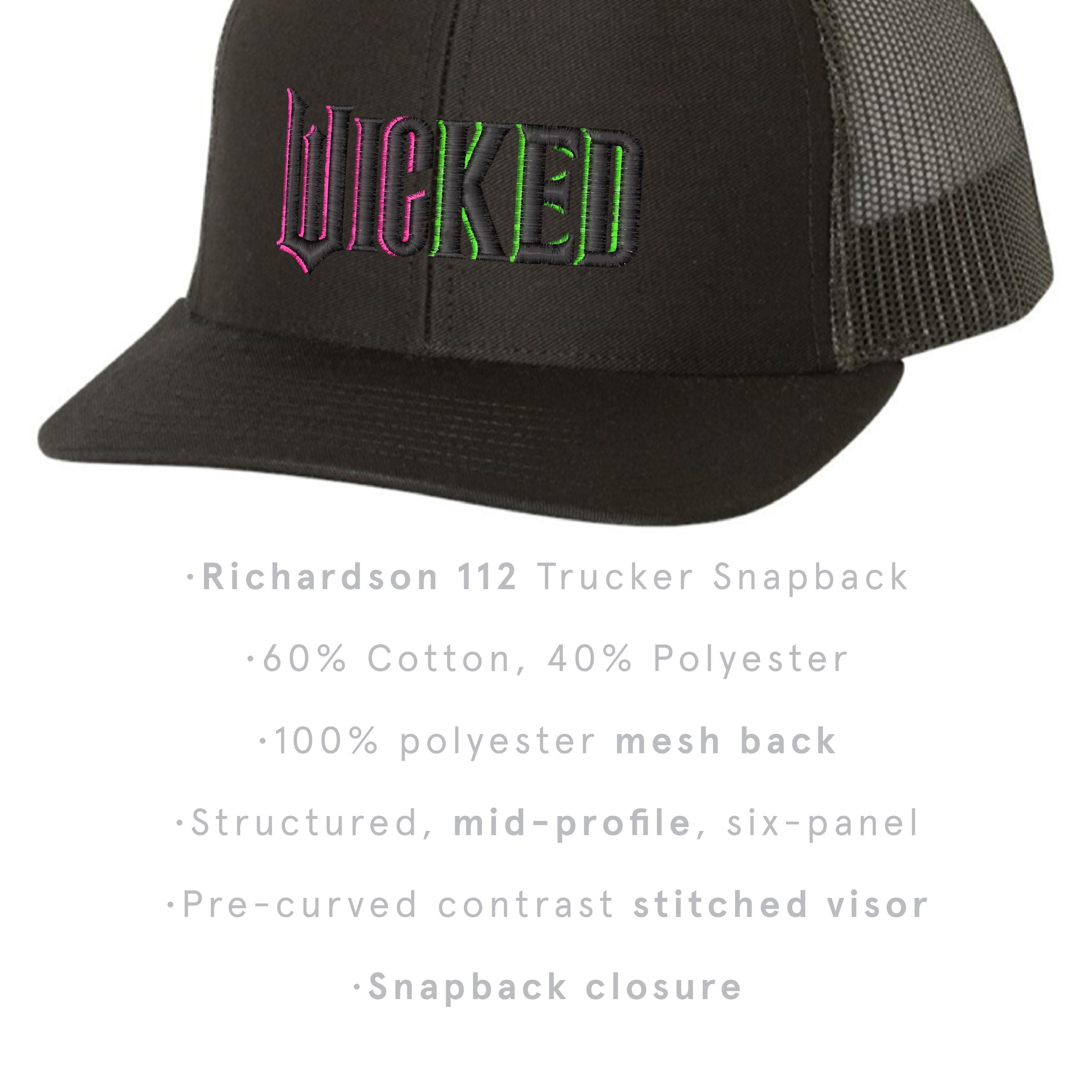 Wicked Trucker Snapback Hat - Wicked Embroidered Broadway Musical Gift ...