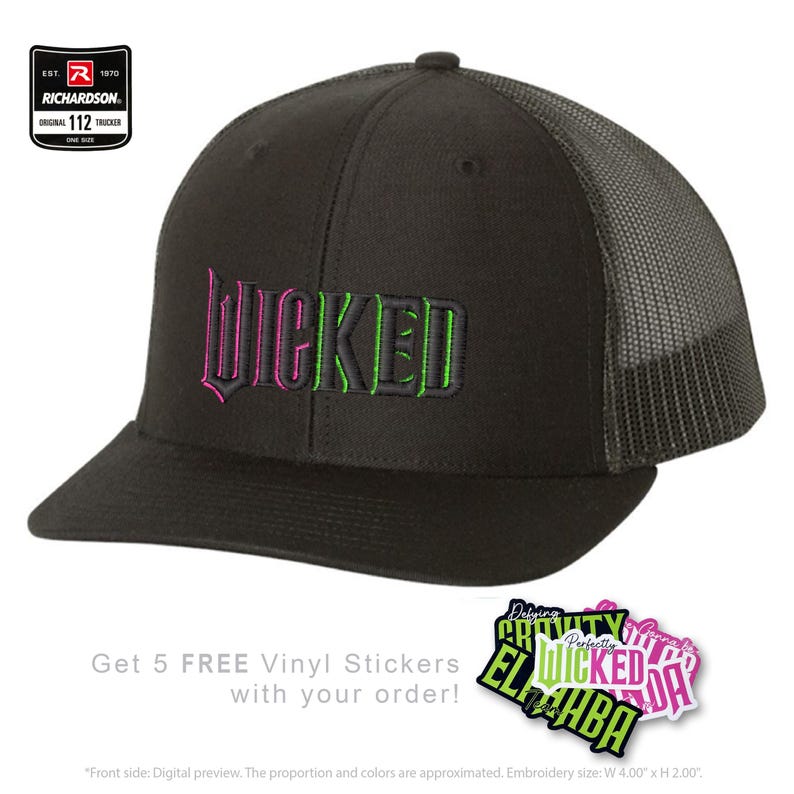 Wicked Trucker Snapback Hat - Wicked Embroidered Broadway Musical Gift, Glinda & Elphaba ...