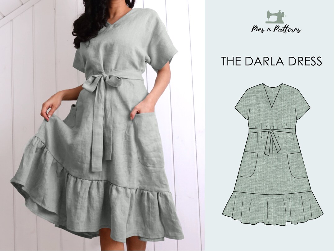 Sewing Pattern PDF Easy Midi Dress With Ruffle Hem and Pockets / Sizes ...