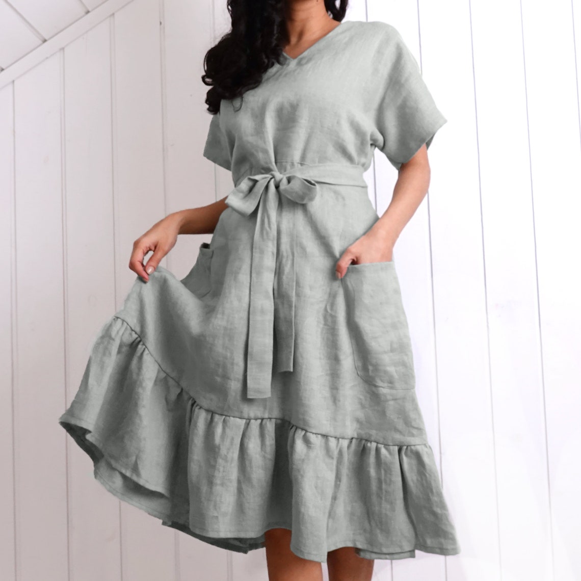 Sewing Pattern PDF Easy Midi Dress With Ruffle Hem and Pockets - Etsy