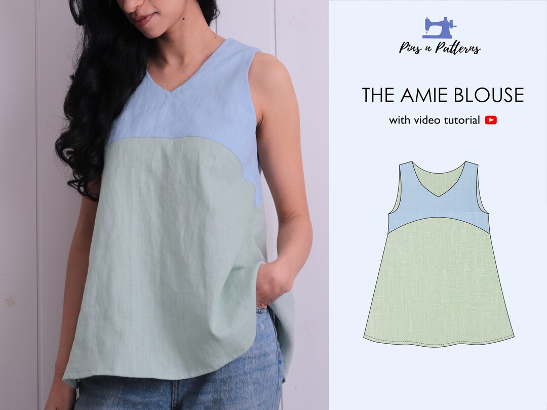 Sewing Pattern PDF Easy Color Block Sleeveless Blouse / Sizes US 0-26 ...
