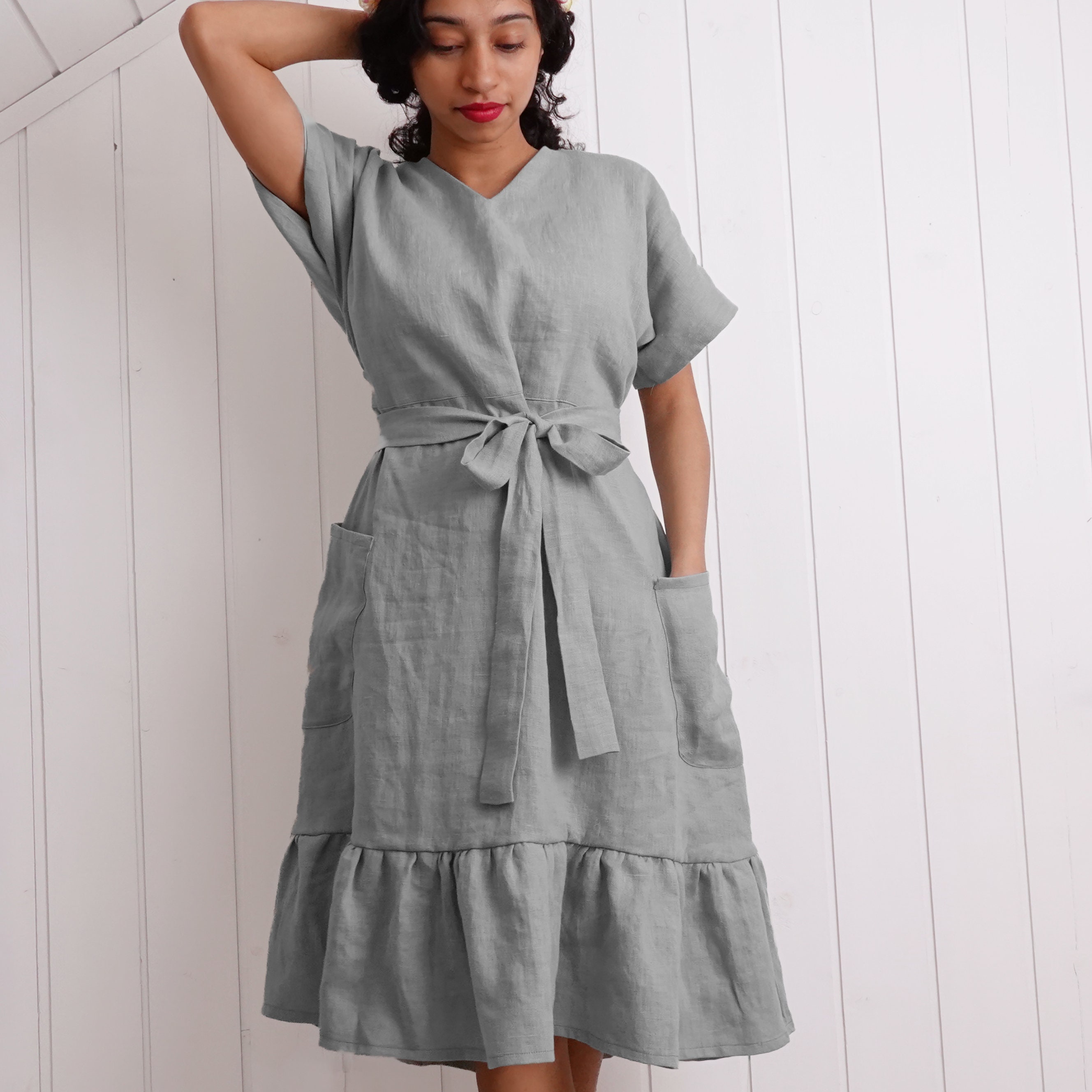 Sewing Pattern PDF Easy Midi Dress With Ruffle Hem and Pockets - Etsy