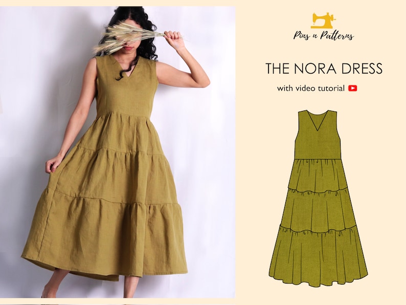 Sewing Pattern PDF Easy Tiered Dress / Sizes US 0-26, UK 4-30 (beginner ...
