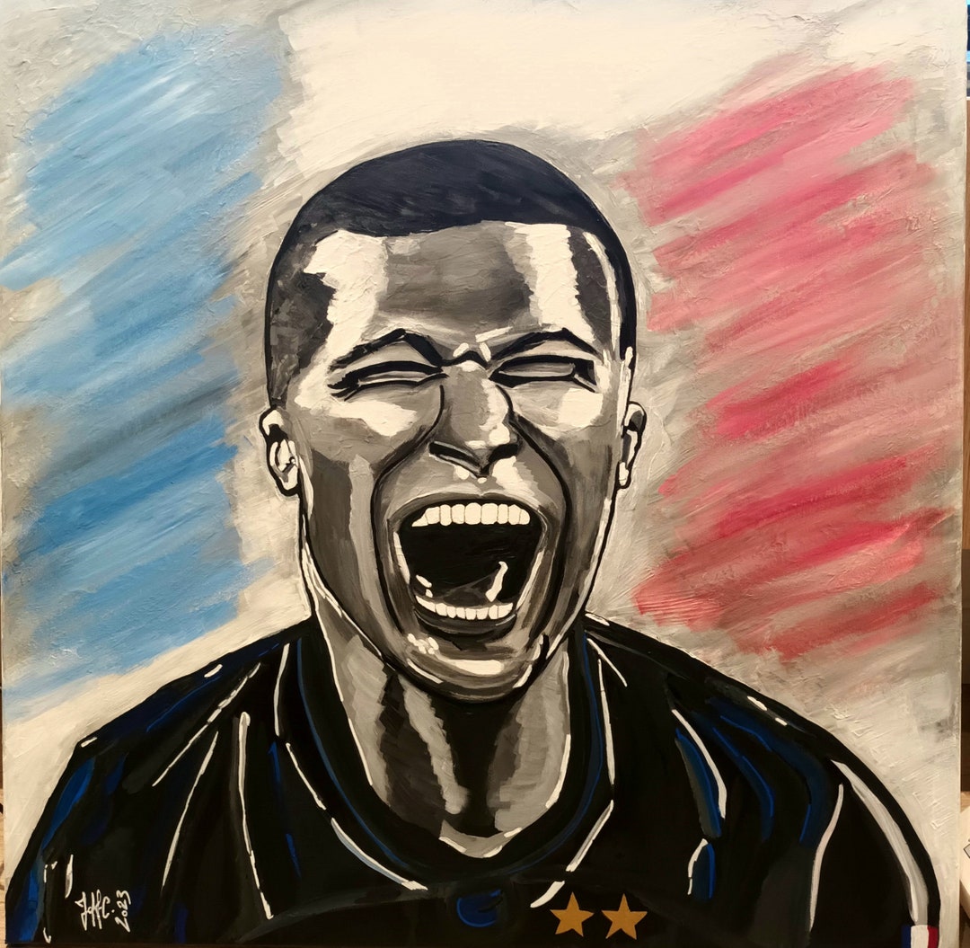 Pop Art Portrait of Kylian Mbappé in Acrylic Paint on Canvas - Etsy