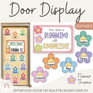 Spring Flower Door Display, Editable Welcome Signs, Name Labels, Name ...