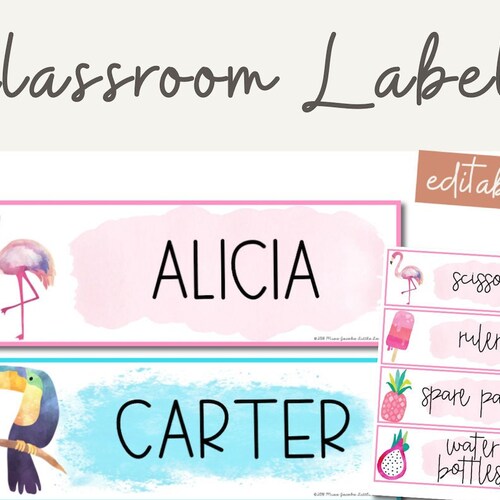TROPICAL Classroom Labels and Student Name Plates Editable - Etsy