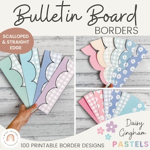 Bulletin Board Borders Daisy Gingham Pastels Classroom Decor Printable ...