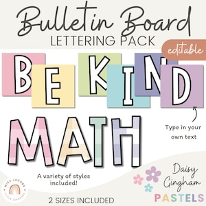 Bulletin Board Lettering Pack | Daisy Gingham Pastel Classroom Decor ...