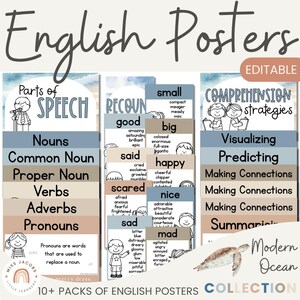 Modern Ocean English Posters BUNDLE, Parts of Speech, Literary Devices ...