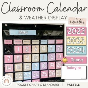 Classroom Calendar and Weather Display PASTELS Editable - Etsy