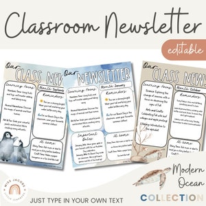 Editable Classroom Newsletter Templates Modern Ocean Classroom Decor - Etsy