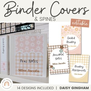 Binder Covers and Spines Daisy Gingham Neutrals Classroom Decor ...