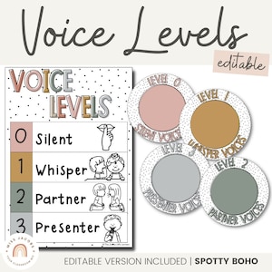 Spotty Boho Voice Noise Level Display EDITABLE Classroom - Etsy