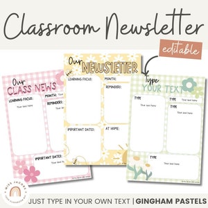 Editable Classroom Newsletter Template Daisy Gingham Pastels Classroom ...