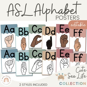 ASL Alphabet Posters, Cute Sea Life Classroom Theme, Printable American ...