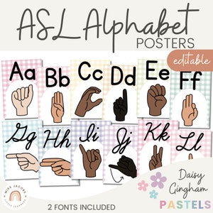 ASL american Sign Language Alphabet Posters Daisy Gingham Pastels ...