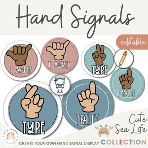 Hand Signals | Cute Sea Life Classroom Decor | Editable - Etsy