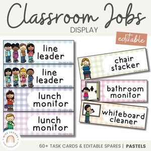 Classroom Jobs Display Daisy Gingham Pastels Classroom Decor Editable ...