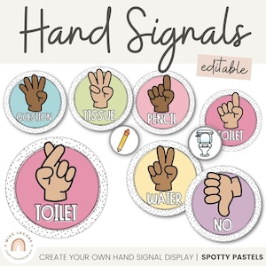 Hand Signals Posters SPOTTY PASTELS Classroom Decor EDITABLE - Etsy