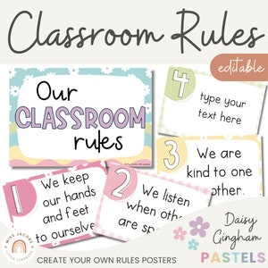 Classroom Rules Posters for Classroom Management Daisy Gingham Pastel ...