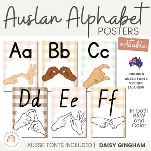 Auslan australian Sign Language Alphabet Posters Daisy Gingham Neutrals ...