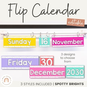 Flip Calendar Spotty Brights Classroom Decor Rainbow - Etsy