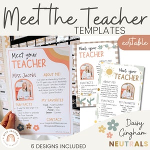 Meet the Teacher Templates | Daisy Gingham Neutrals Classroom Decor - Etsy
