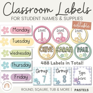 Classroom Supply Labels & Student Name Tags Bundle Daisy - Etsy