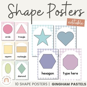 Shape Posters Daisy Gingham Pastels Classroom Decor Editable - Etsy