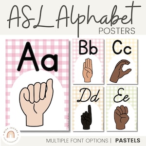 ASL american Sign Language Alphabet Posters Daisy Gingham Pastels ...