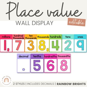 Place Value Display Posters RAINBOW BRIGHTS - Etsy