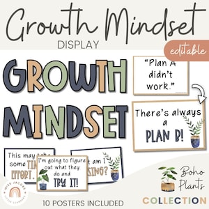 Modern Growth Mindset Display Boho Plants Calm Classroom Decor Editable ...