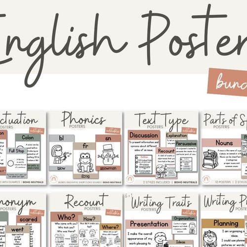 NEUTRAL English Posters Bundle Boho Color Palette Neutral - Etsy