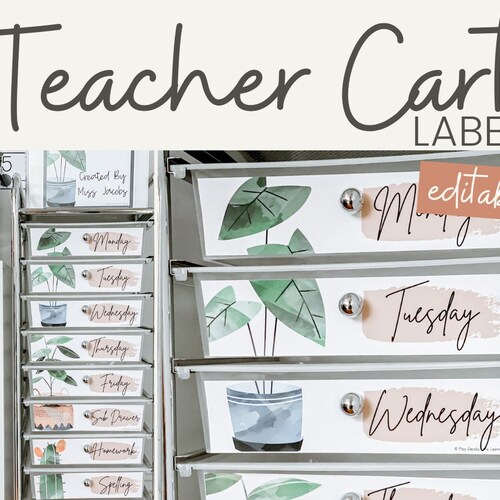10 Drawer Cart Labels Rustic Boho Plants Teacher Trolley - Etsy