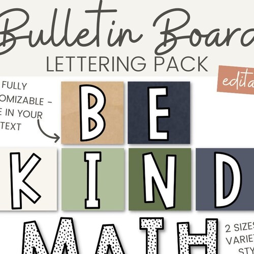 Modern Boho Bulletin Board Letters Display Editable Rustic - Etsy