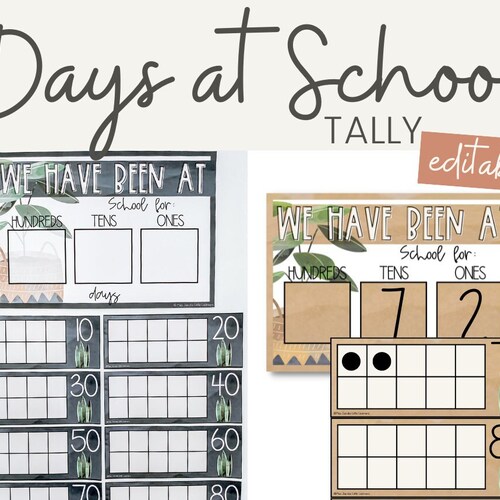 Modern Boho Plants Days at School Tally Editable Rustic - Etsy