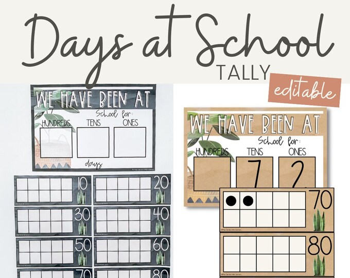 Modern Boho Plants Days at School Tally | Editable Rustic Classroom ...