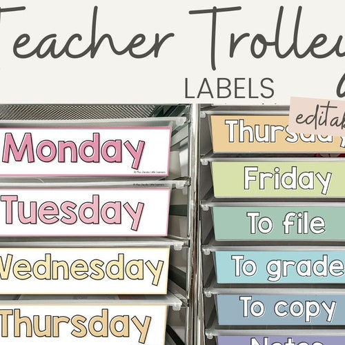 Teacher Trolley Labels 10 Drawer Cart Labels PASTELS - Etsy