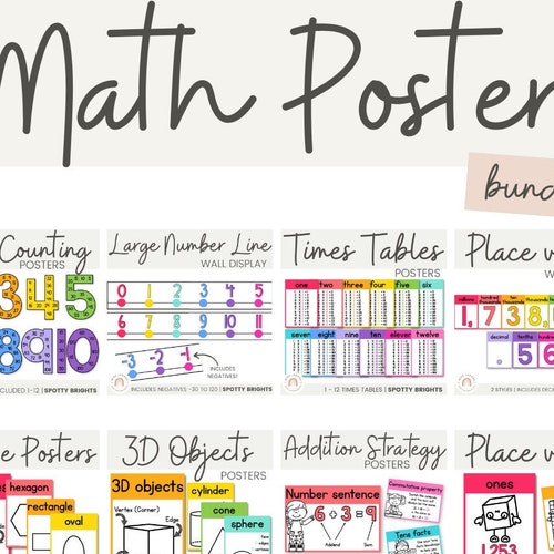Math Posters Bundle SPOTTY PASTELS Muted Rainbow Classroom - Etsy